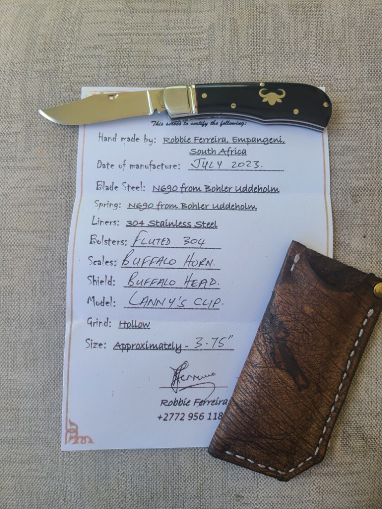 Robbie Ferreira Buffalo Horn Lanny...Buff Shield....N690..4".. fluted ...