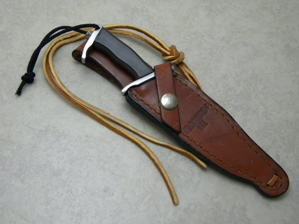 Miniature Rambo III Surgical Steel Japan Wood Fixed Blade Sheath Knife