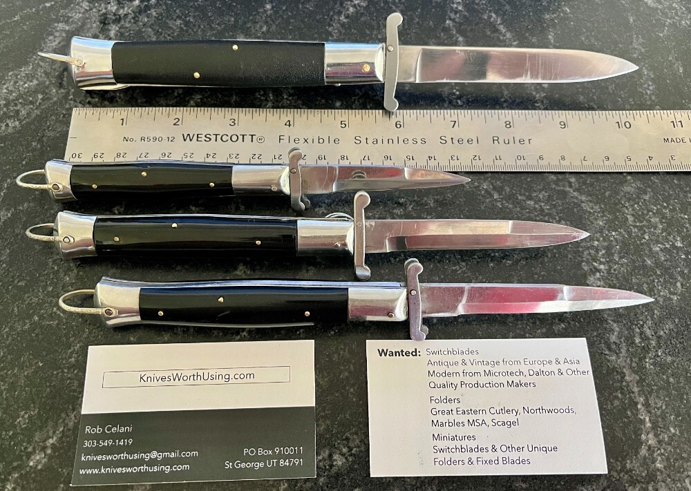3 Rizzuto Estileto Milano & 1 Clone Rizzuto Switchblade Knives, Used
