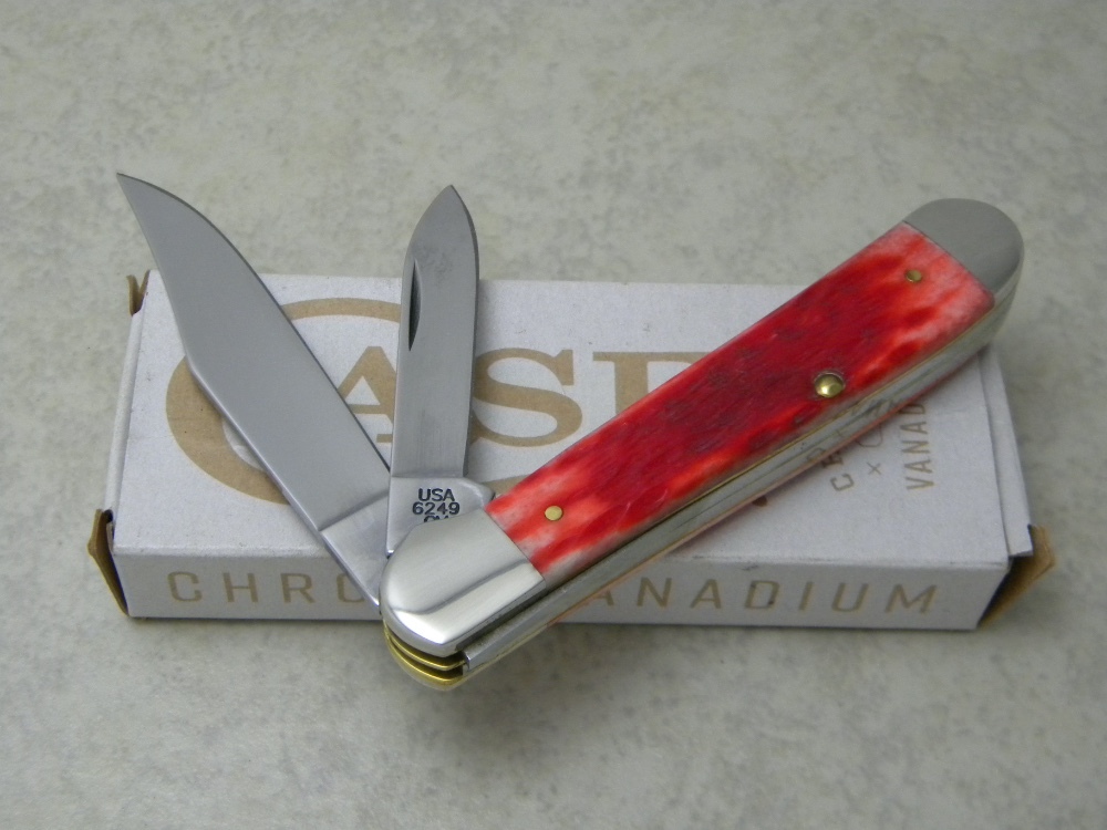 Case XX USA 2021 Dark Red Bone Peach Seed Jig 6249 CV Copperhead Knife ...