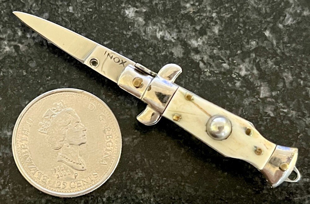 Miniature Switchblade Keychain Knife, Double Stamp INOX & ITALY, Stag ...