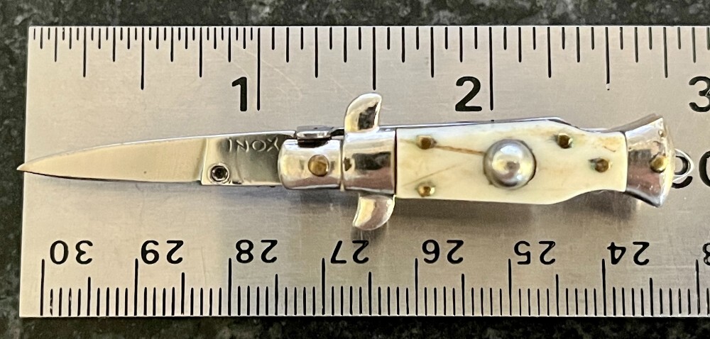 Miniature Switchblade Keychain Knife, Double Stamp INOX & ITALY, Stag ...