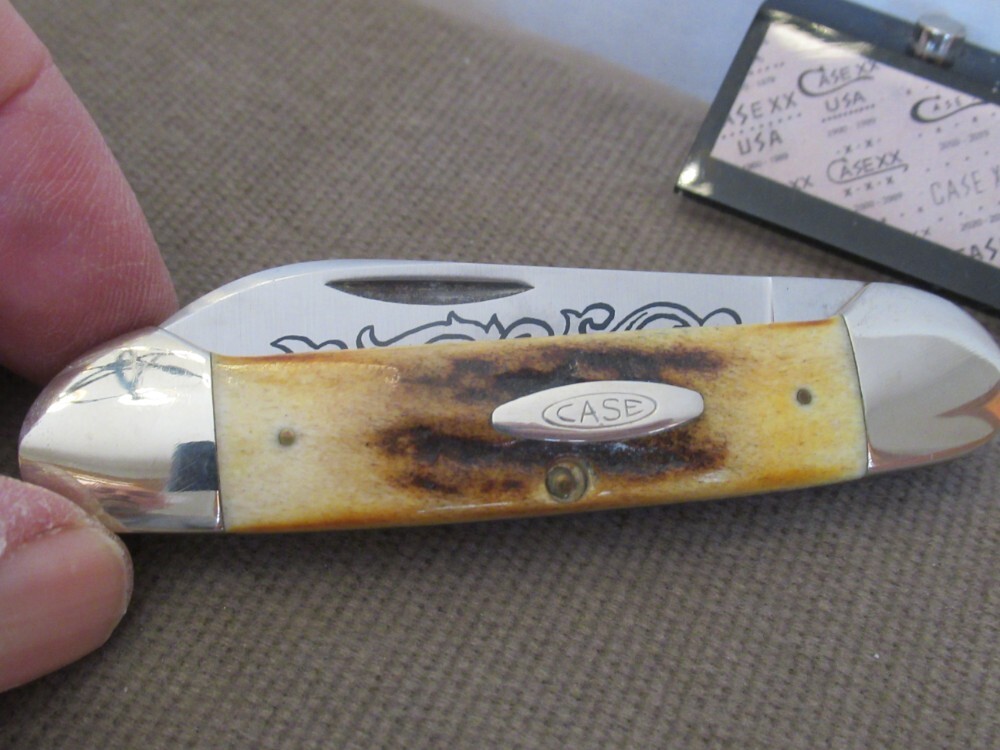 Case XX 1977 Blue Scroll Stag Handle Canoe Pattern # 52131 SSP
