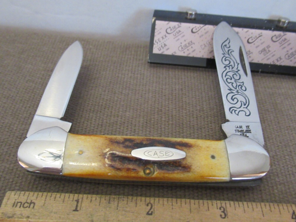 Case XX 1977 Blue Scroll Stag Handle Canoe Pattern # 52131 SSP