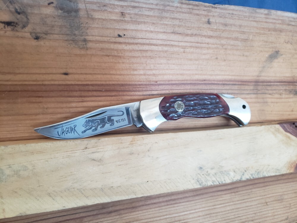1980's United Boker "Jaguar" - Large Single Blade Lockback - Jigged Red ...