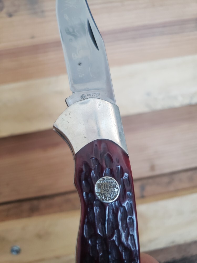 1980's United Boker "Jaguar" - Large Single Blade Lockback - Jigged Red ...