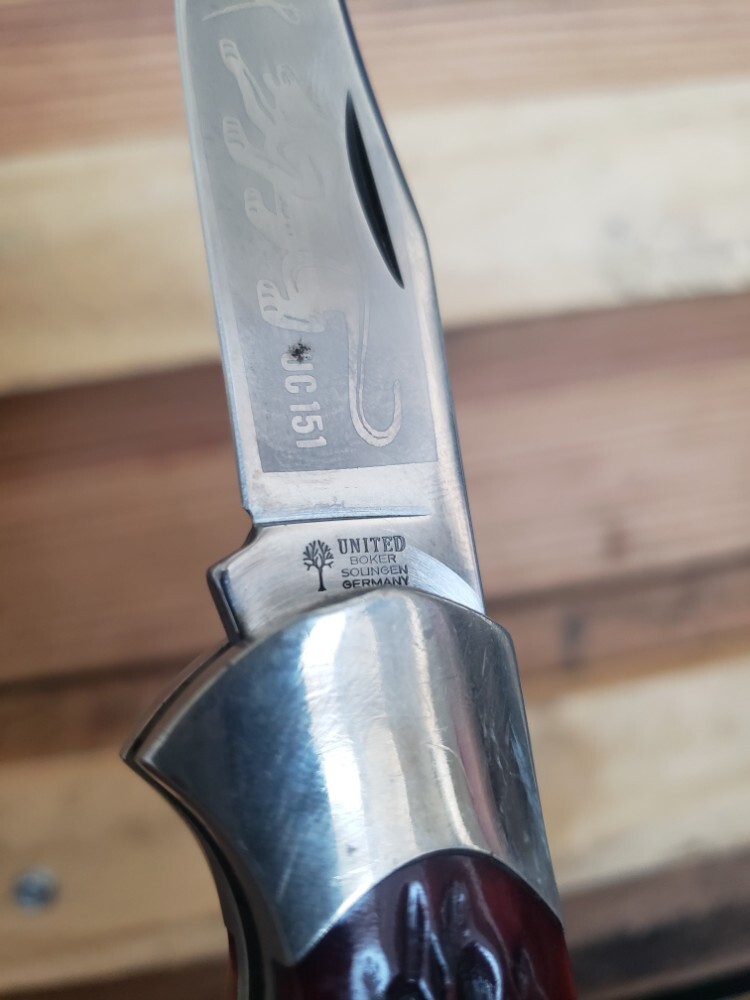 1980's United Boker "Jaguar" - Large Single Blade Lockback - Jigged Red ...
