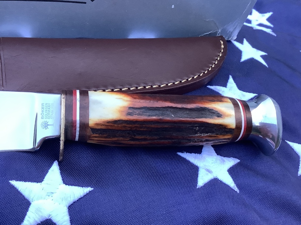Rare! Boker Red Stag “Original Bowie” Fixed Blade Hunter Knife w/ Red Stag Handles -NOS & Mint