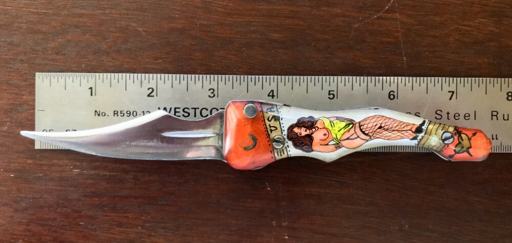 Unique Russian Prison Knife (RPK) Switchblade, Hand Painted Pin Up Girl ...