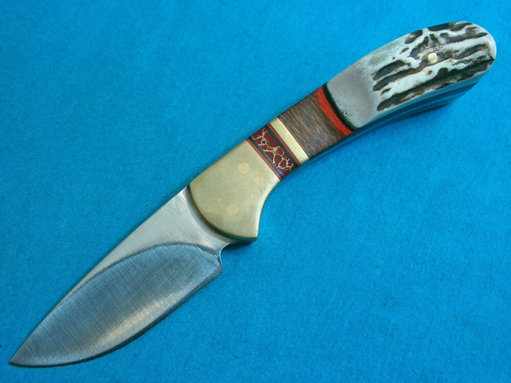 CUSTOM BUCK 113 FIXED BLADE EDC STAG LEOPARDWOOD RED GOLD STONE HUNTING ...