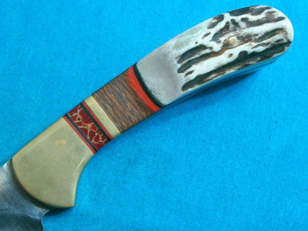 CUSTOM BUCK 113 FIXED BLADE EDC STAG LEOPARDWOOD RED GOLD STONE HUNTING ...