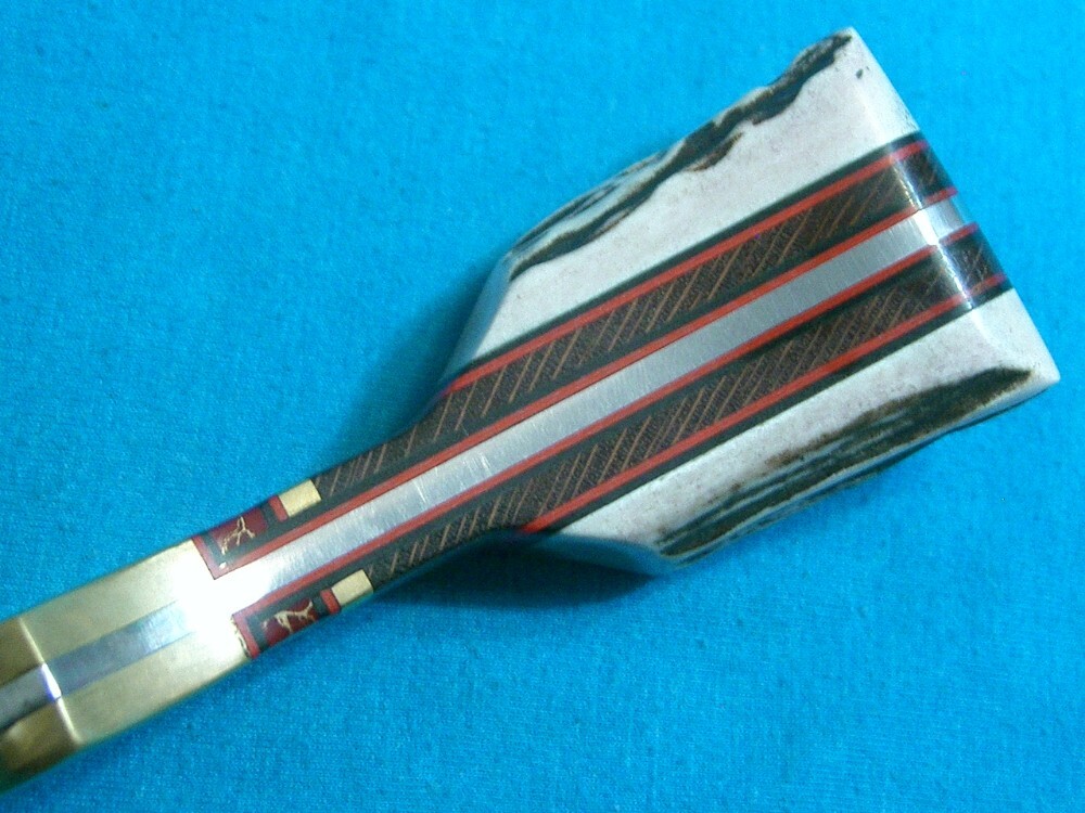 CUSTOM BUCK 113 FIXED BLADE EDC STAG LEOPARDWOOD RED GOLD STONE HUNTING ...