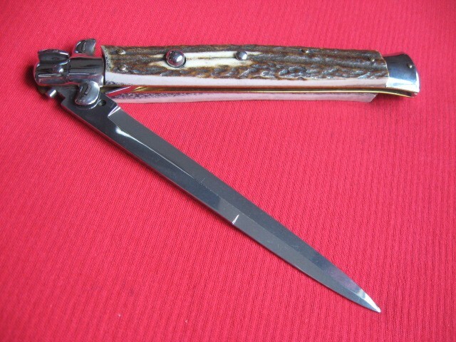 New Old Stock "INOX" 13 Inch Stag ITALIAN STILETTO Switchblade Knife