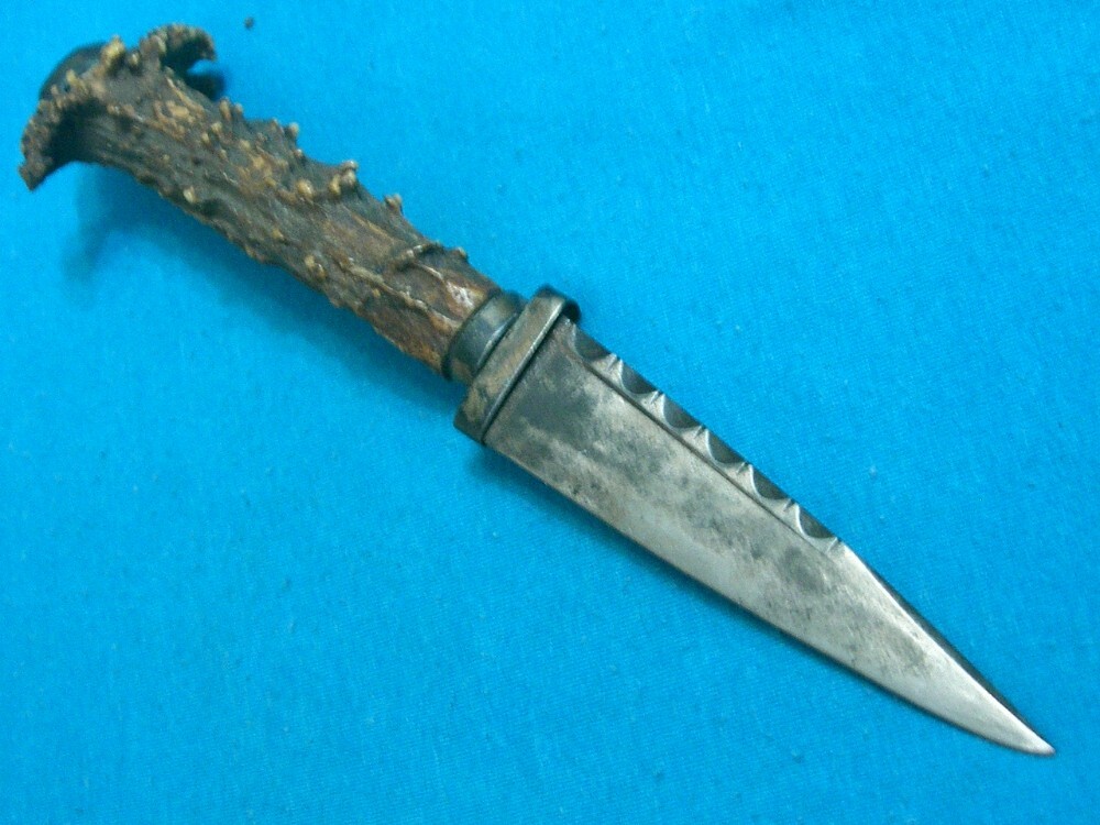 ANTIQUE VINTAGE STAG SCOTTISH SGIAN DUBH DAGGER BOOT SOCK FIXED BLADE ...