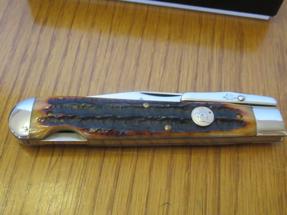Queen Cutlery Amber Carved Stag Bone Cheetah Pattern # 1L