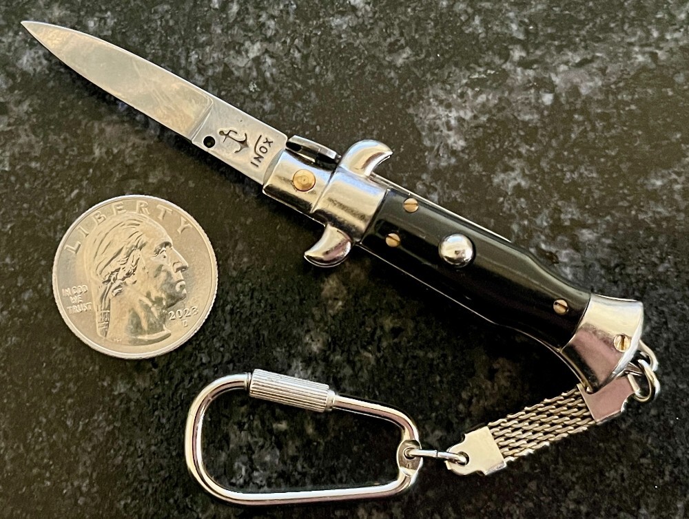 Miniature Switchblade Keychain Knife, Anchor Over Inox, Black Plastic ...