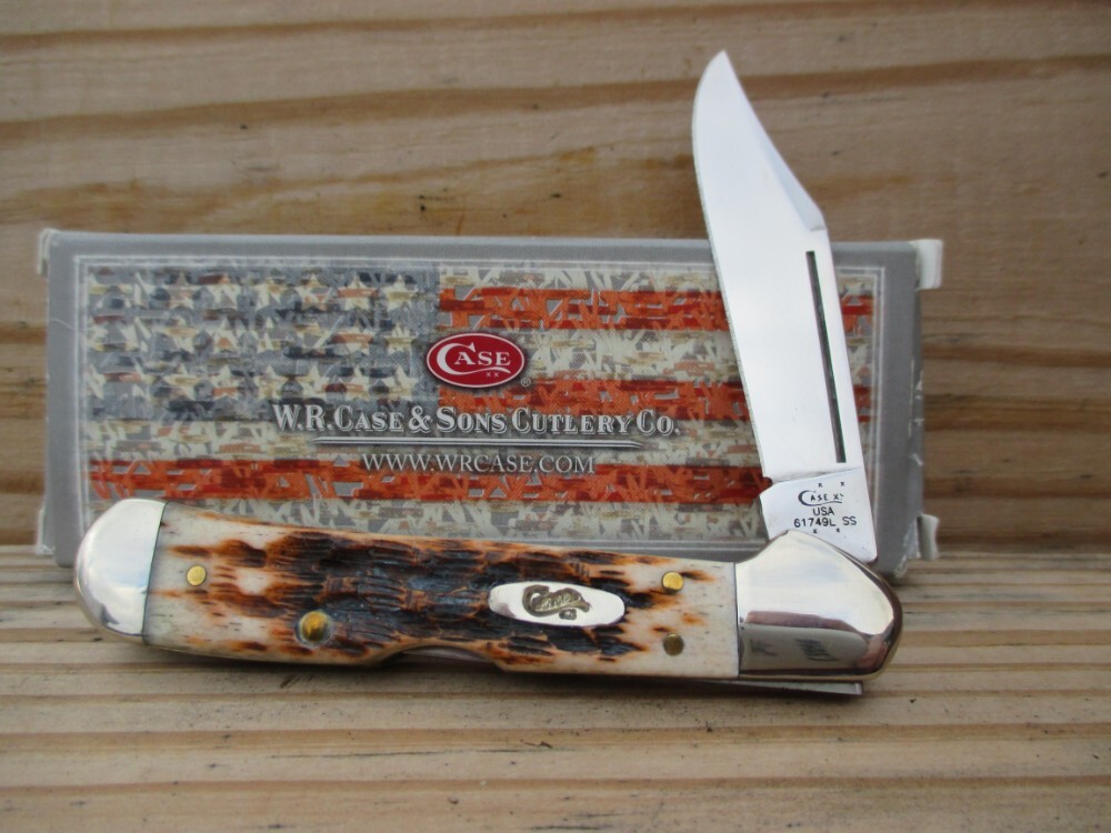 Case XX Amber Jigged Bone Mini Copperlock lockback knife