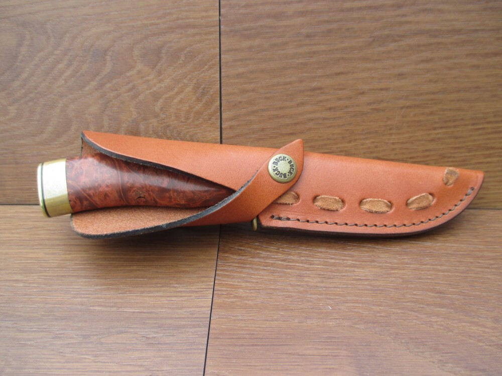 Buck Custom Vanguard With Burl Wood Handles, Elk Cutout