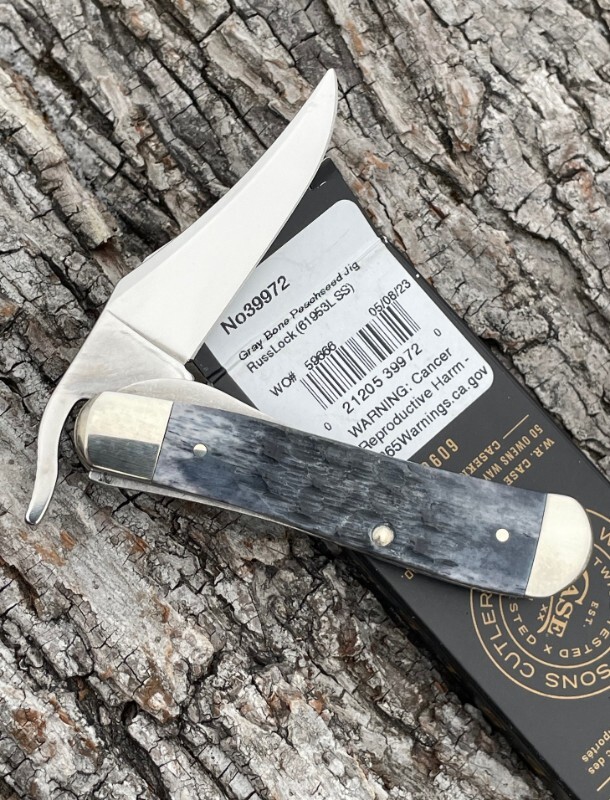 CASE XX ** SFO GRAY BONE PEACH SEED JIG RED OVAL SHIELD RUSSLOCK