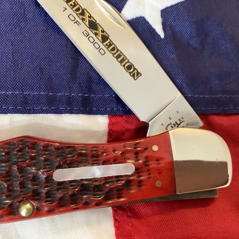 Case xx Folding Hunter (6165 SS) Striking Red Bone Handles & Mother of ...
