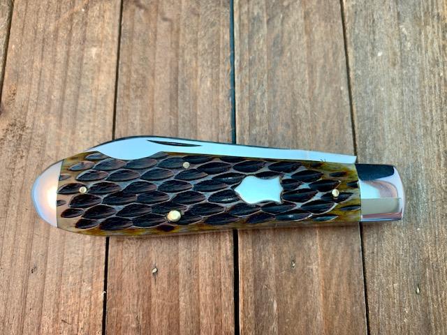 Queen City Cutlery Easy Open Tear Drop Jack Antique Jigged Green Bone