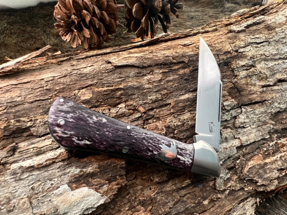KROO CUSTOM DYED DEEP PURPLE RAVEN RWL34 SLIP-JOINT KNIFE WITH SHEATH