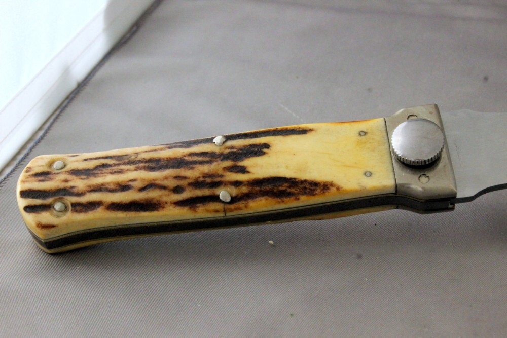 KABAR KNIFE/AXE COMBO, Stag Handles, 1952-1969, Original Leather Sheath