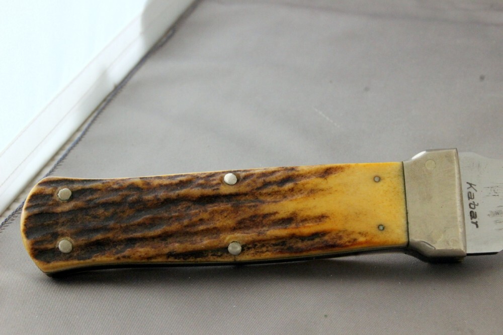 KABAR KNIFE/AXE COMBO, Stag Handles, 1952-1969, Original Leather Sheath