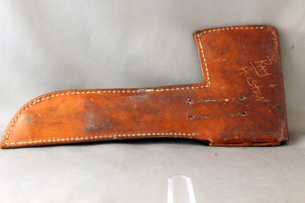 KABAR KNIFE/AXE COMBO, Stag Handles, 1952-1969, Original Leather Sheath