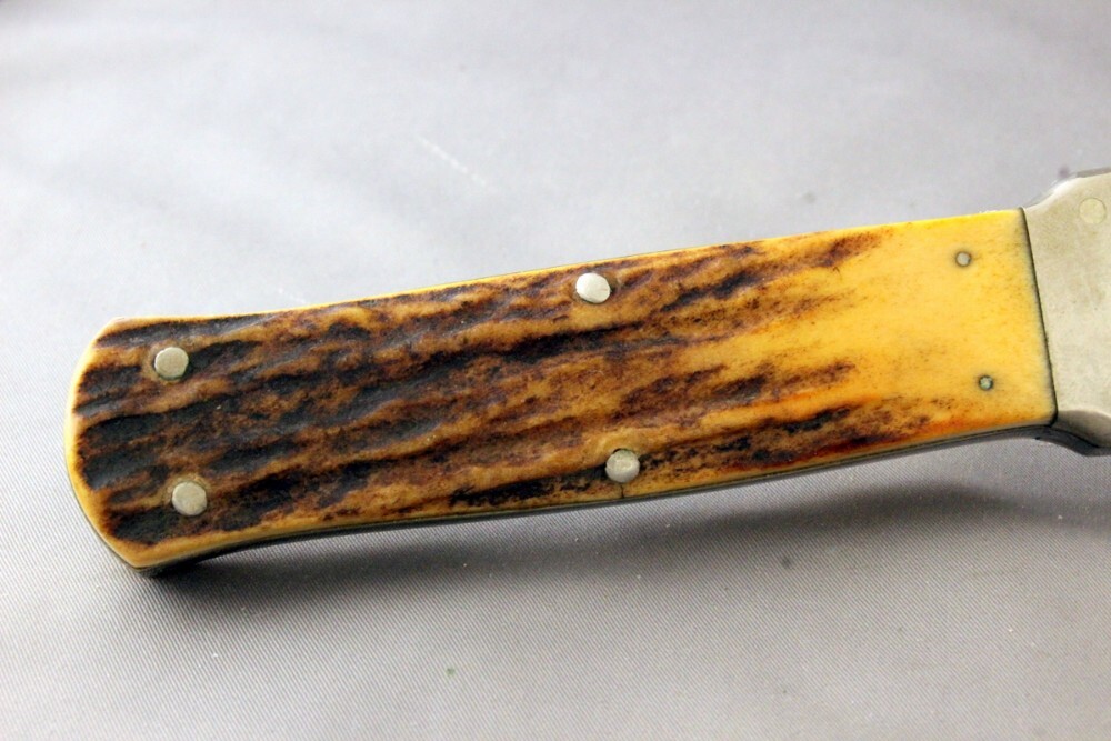 KABAR KNIFE/AXE COMBO, Stag Handles, 1952-1969, Original Leather Sheath