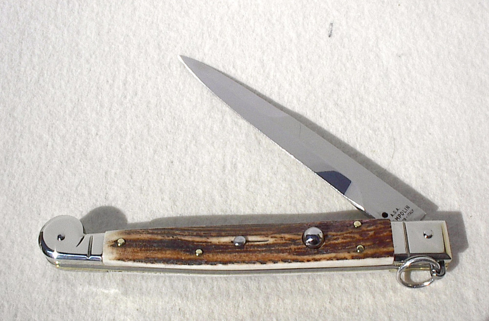 NEW AGA CAMPOLIN 12" AUTO ITALIAN SICILIANO FIGHTING KNIFE GENUINE STAG ...