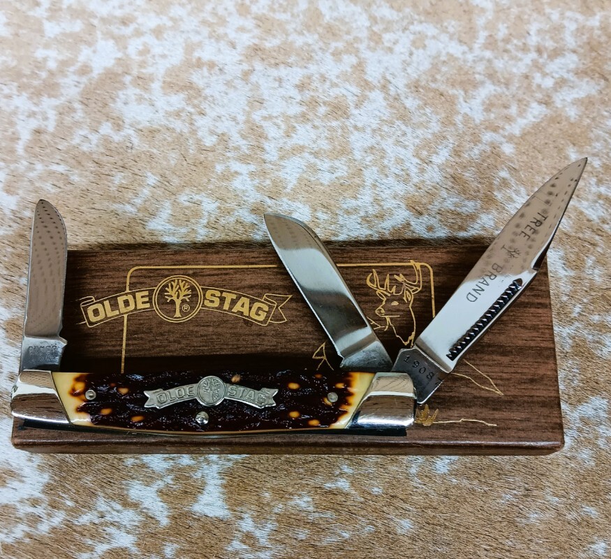 Boker USA Tree Brand Olde Stag 1976 3-Blade Pocket Knife #70485 NOS
