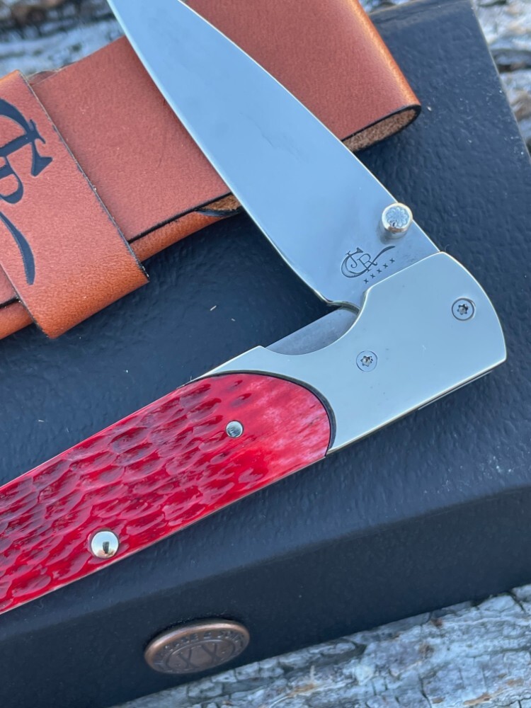 CASE XX ** ROGERS JIGGED DARK RED BONE BG 42 SLIMLOCK W/LEATHER SHEATH