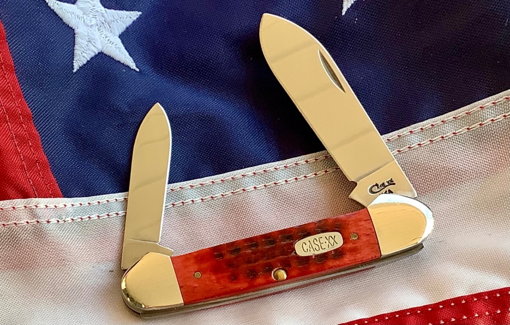 1997 Case xx Canoe Knife wIth Great Pocketworn Red Pick Bone Handles ...