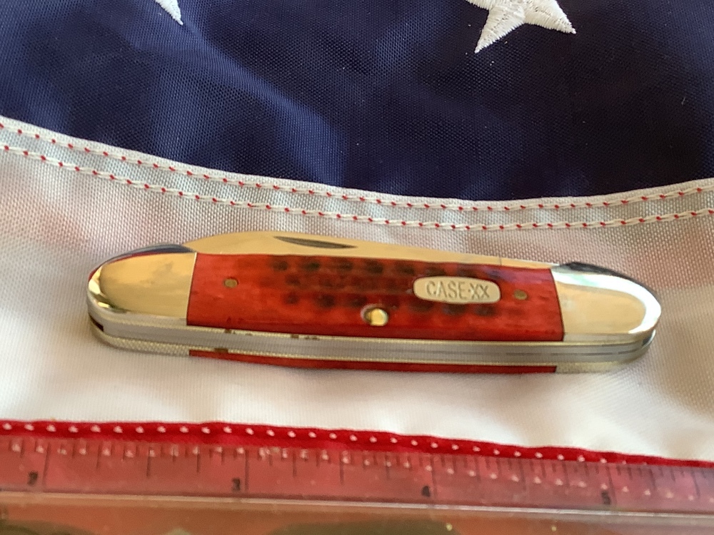 1997 Case xx Canoe Knife wIth Great Pocketworn Red Pick Bone Handles ...