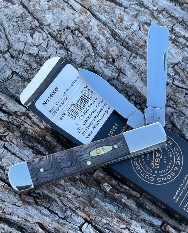 CASE XX ** 2024 SMOOTH BLACK CURLY OAK BRASS SHIELD RAZOR