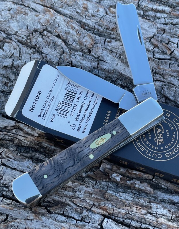 CASE XX ** 2024 SMOOTH BLACK CURLY OAK BRASS SHIELD RAZOR