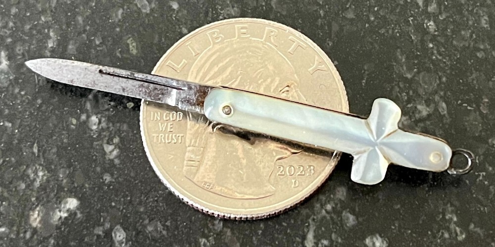 Antique Miniature Folding Knife, England, Mother Of Pearl Cross ...