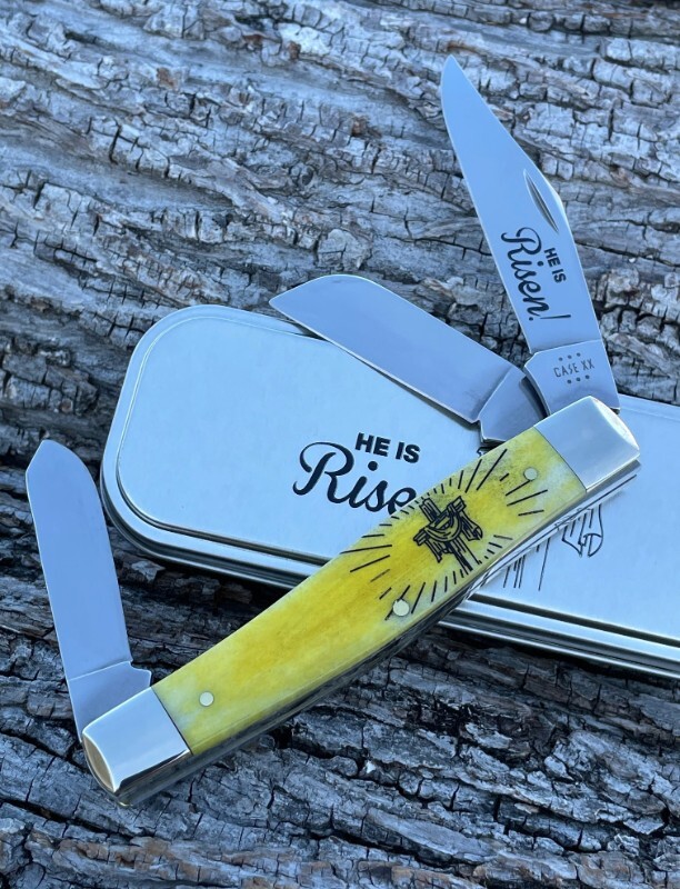 CASE XX ** 2024 EASTER "HE IS RISEN" YELLOW BONE LARGE 75 STOCKMAN ADE ...