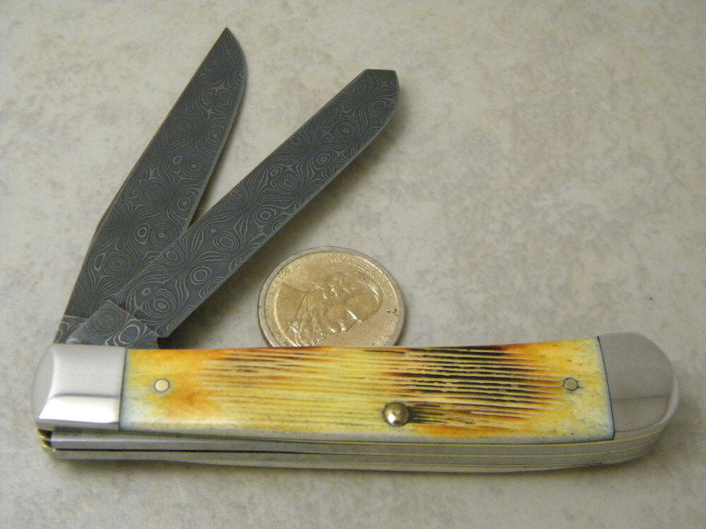 Case XX USA 2015 Raindrop Damascus 6254 DAM Barn Board Trapper Knife