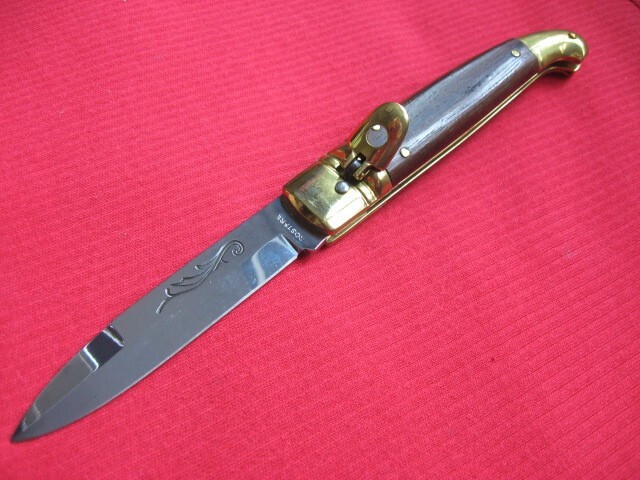 Vintage Italian Engraved Leverlock Switchblade Knife