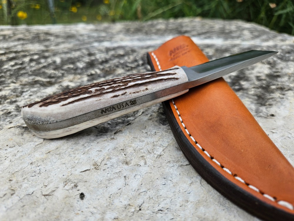 2023 Handmade Anza Tanto Sheath Knife - Fat Elk Stag - Discontinued!
