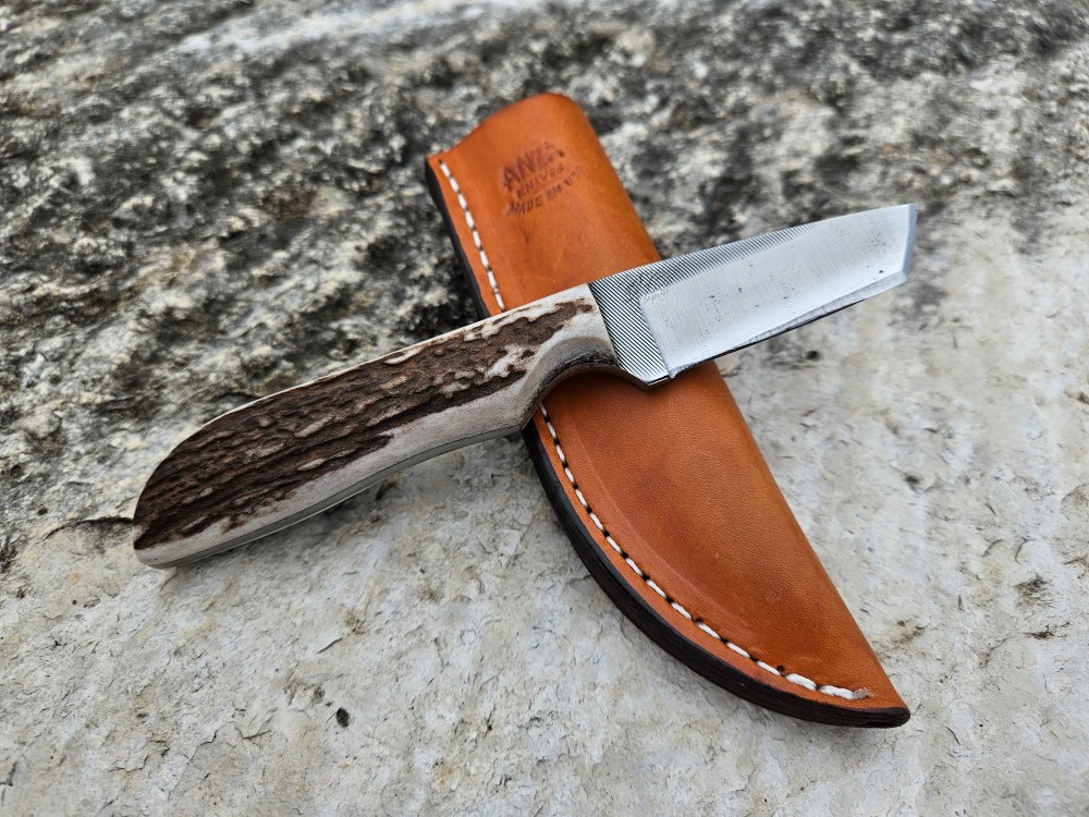 2023 Handmade Anza Tanto Sheath Knife - Fat Elk Stag - Discontinued!