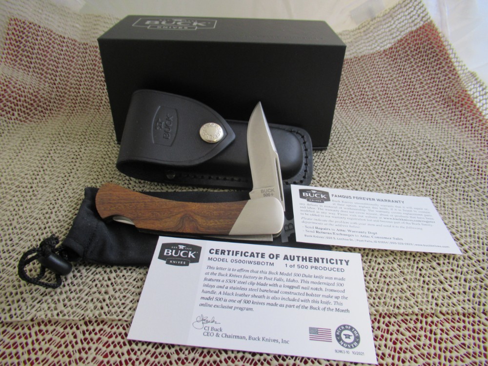 Buck Custom Duke 1 of 500 Iron Wood Handle Model # 0500IWSBOTM