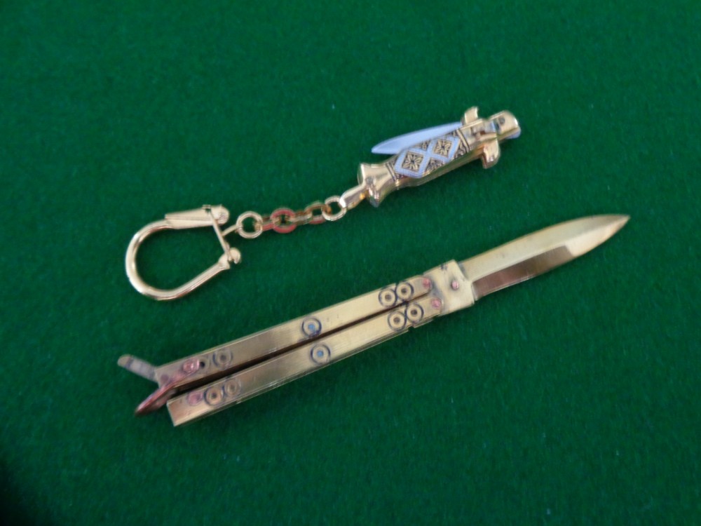 Miniature Philippine Brass Balisong Butterfly DOUBLE EDGE Dagger Blade ...