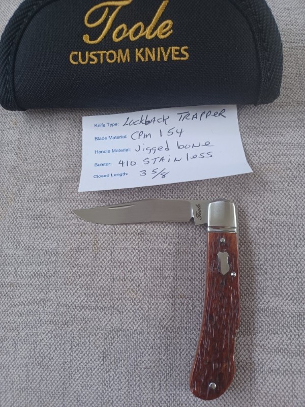 Bobby Toole Jigged Bone Lockback Trapper...Cpm154...3 5/8" closed..New ...
