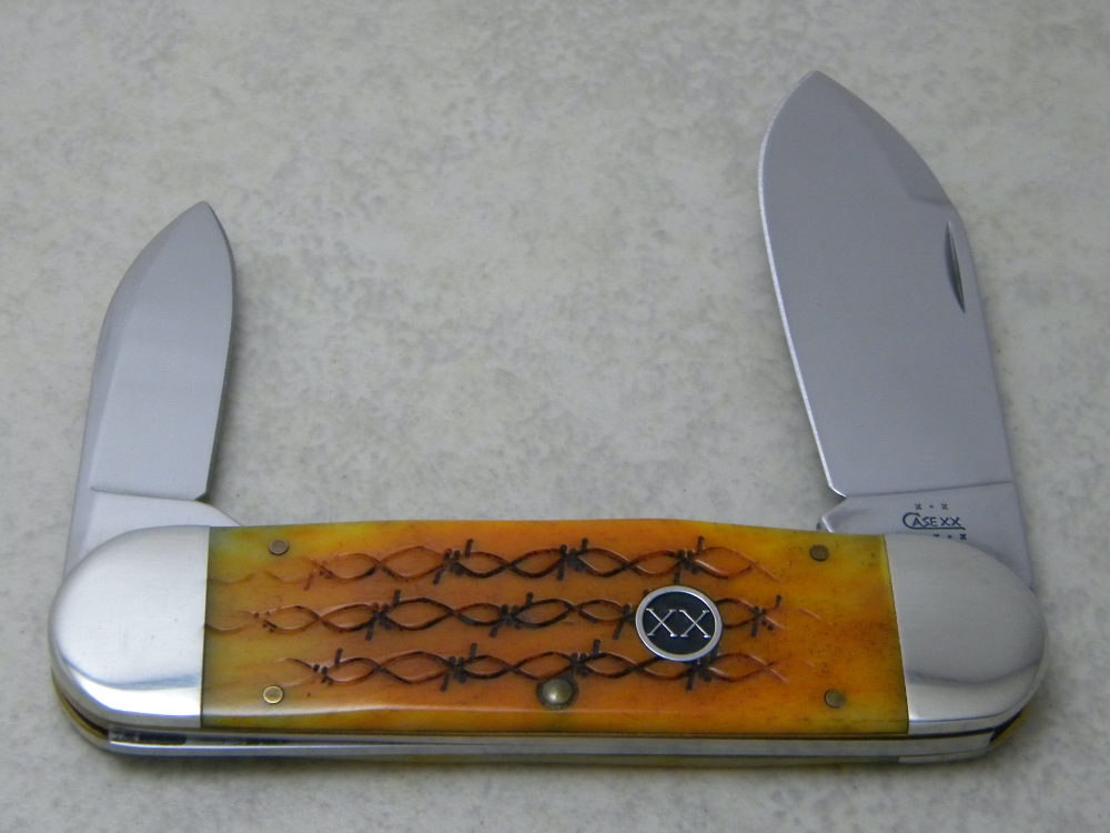 Case XX USA 2003 Orange Barbed Wire Bone 6250 Elephant Toe Knife