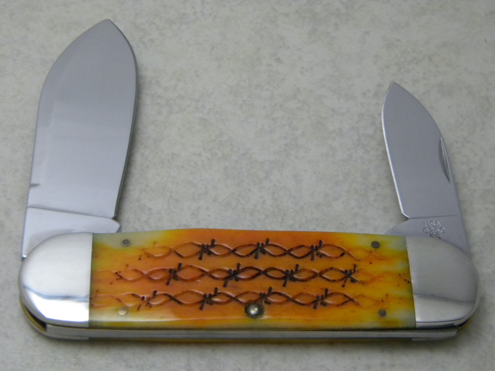 Case XX USA 2003 Orange Barbed Wire Bone 6250 Elephant Toe Knife