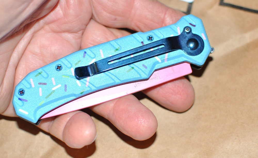 Switchblade 4 1/2" Closed Mint New Blue With Sprinkles Pocket Clip ...