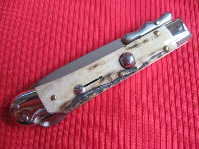 Italian MEDICI Style Stag Swing Guard STILETTO Switchblade Knife